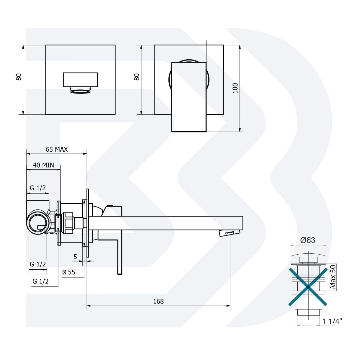 Build in wash basin mixer without pop-up waste