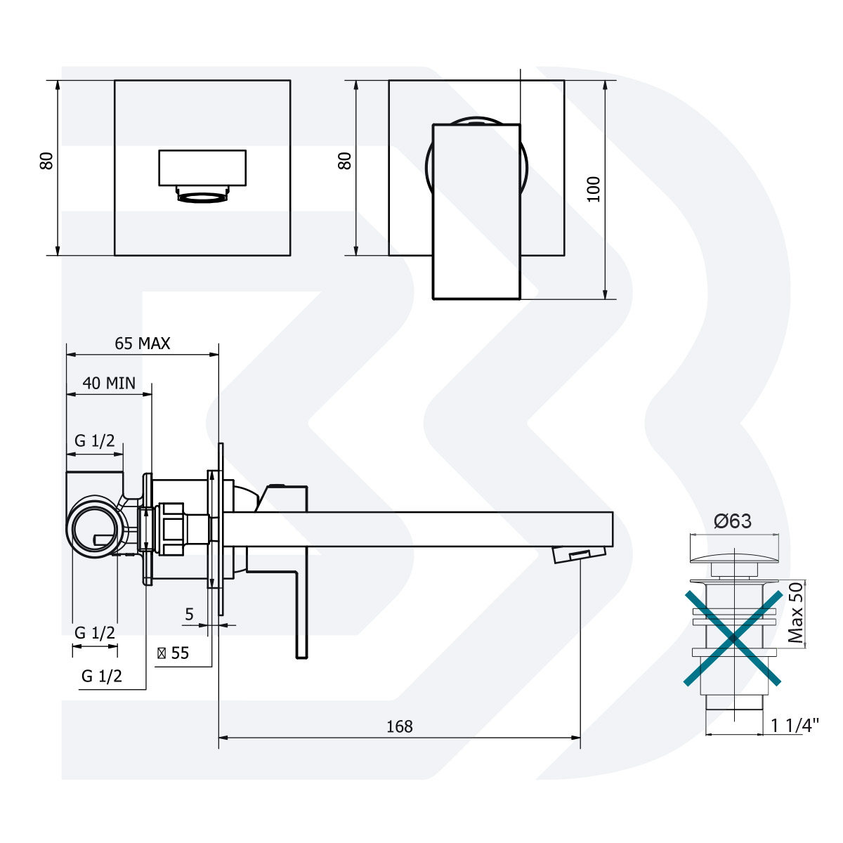 Build in wash basin mixer without pop-up waste