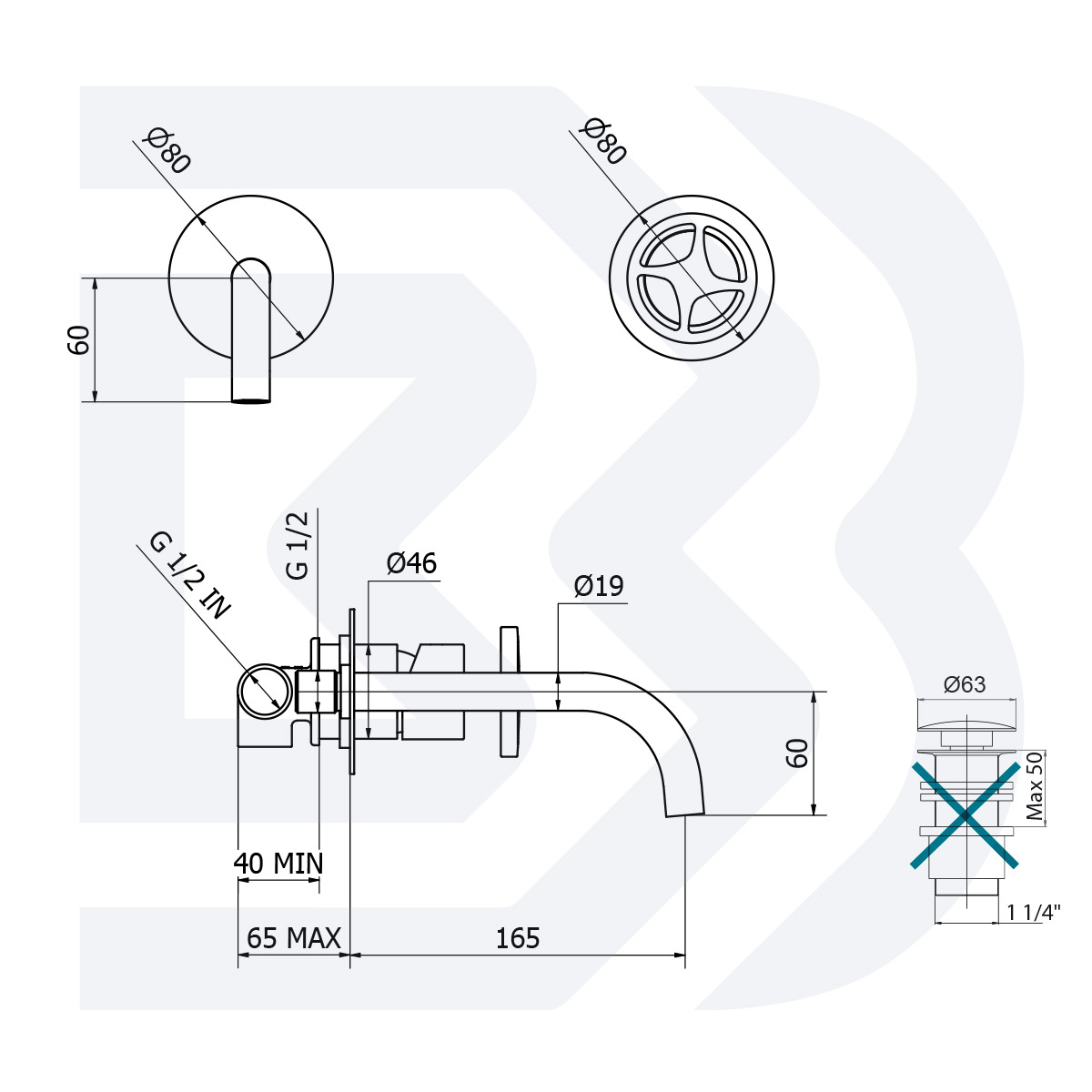 Build in wash basin mixer without pop-up waste